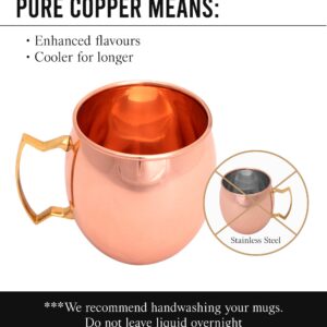 will's Moscow Mule Copper Mugs - Set of 4-100% Pure Solid Copper Mugs - 16 oz Premium Gift Set with 4 Cocktail Copper Straws, Shot Glass and Recipe Booklet (Set of 4)