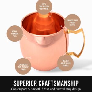 will's Moscow Mule Copper Mugs - Set of 4-100% Pure Solid Copper Mugs - 16 oz Premium Gift Set with 4 Cocktail Copper Straws, Shot Glass and Recipe Booklet (Set of 4)