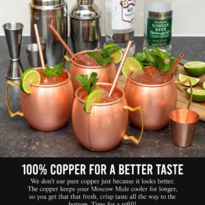 will's Moscow Mule Copper Mugs - Set of 4-100% Pure Solid Copper Mugs - 16 oz Premium Gift Set with 4 Cocktail Copper Straws, Shot Glass and Recipe Booklet (Set of 4)