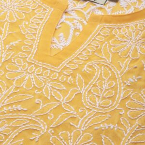 Ada Indian Hand Embroidered Chikankari Women's Georgette Yellow Top Tunic Shirt Kurti A911231 (Large)