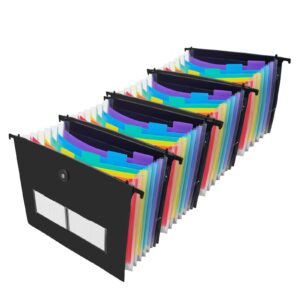 ikaufen 4 pack expanding hanging file folders, 7 pockets accordian file organizer for document bill, large capacity, multi-color tabs, letter size for filing cabinet