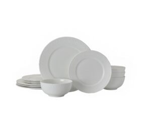 mikasa finn bone china lightweight chip resistant 12 piece dinnerware set, service for 4, white