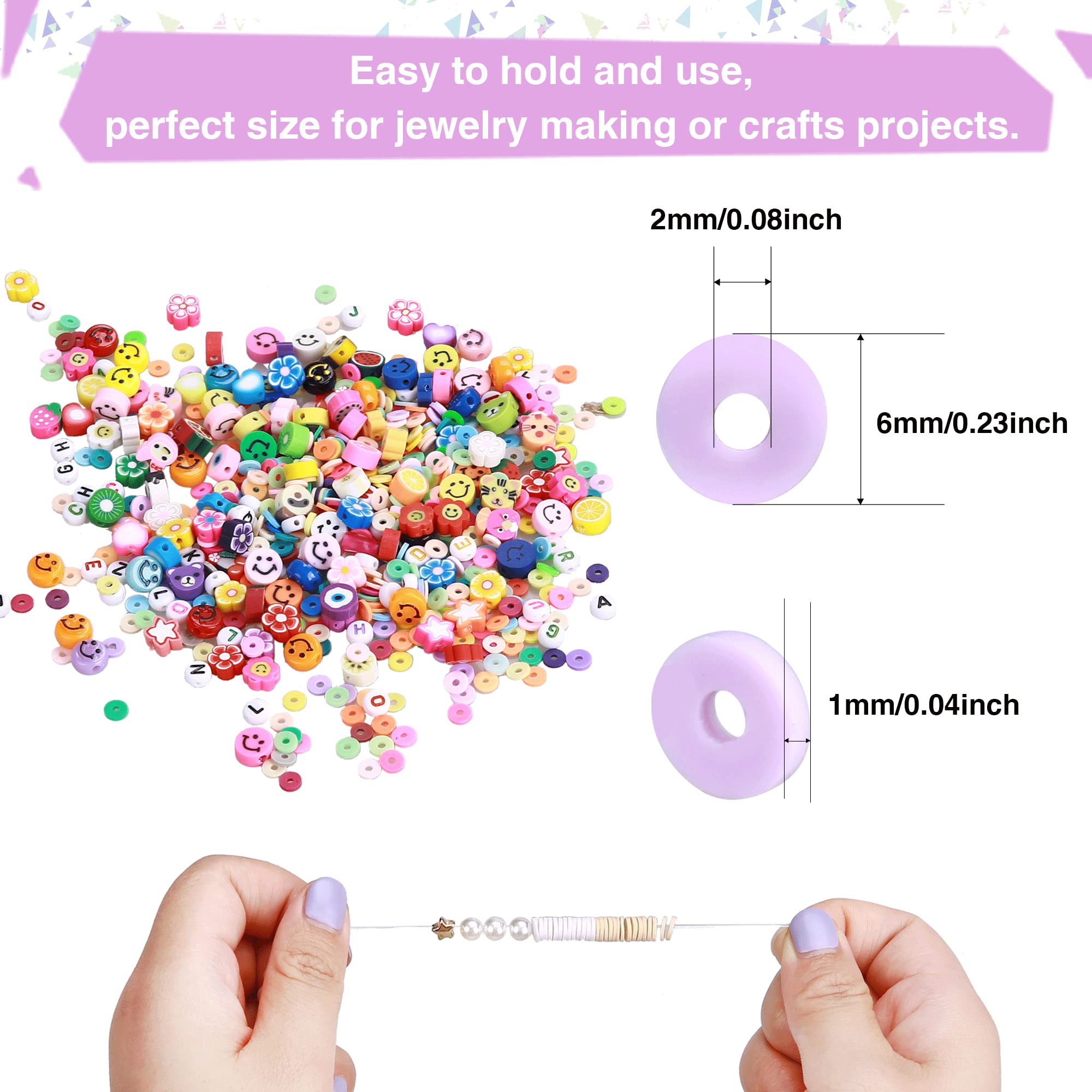 Greentime 8640PCS Clay Beads for Bracelet Making, 48 Colors Flat Round PolymerBeads Spacer Heishi Beads with 312pcs Letter Beads and 535pcs Pendant Charms Kits for Jewelry Marking DIY Crafts