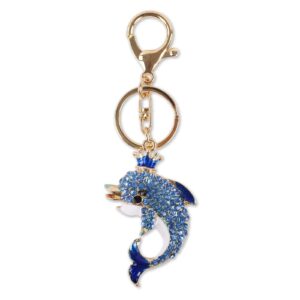 dolphin keychain - ocean crystal key ring, 1 set blue decor for car supplies,gift to women girls,rhinestone decorations for bag accessories (dolphin)