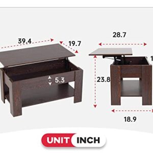 FDW Lift Top Coffee Table with Hidden Compartment and Storage Shelf Wooden Lift Tabletop for Home Living Room Reception Room Office (Espresso)