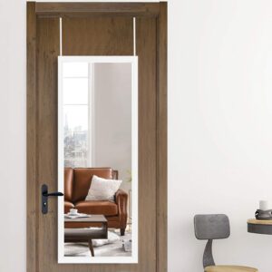 miruo over the door mirror full length with hanging brackets, or leaning against wall mounted on wall, door, 44''x16'', white (jj01398aag- am002)