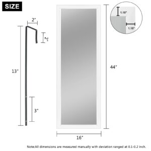 MIRUO Over The Door Mirror Full Length with Hanging Brackets, or Leaning Against Wall Mounted On Wall, Door, 44''x16'', White (JJ01398AAG- AM002)