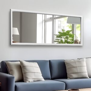 MIRUO Over The Door Mirror Full Length with Hanging Brackets, or Leaning Against Wall Mounted On Wall, Door, 44''x16'', White (JJ01398AAG- AM002)