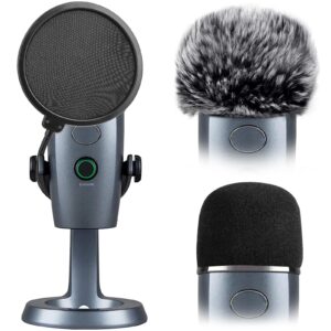 yeti nano pop filter, mic cover compatible with blue yeti nano,chromlives 3 in 1 mic windscreen foam cover + mic furry wind cover + dual layered noise reduction pop filter for yeti nano,combo 3 pack