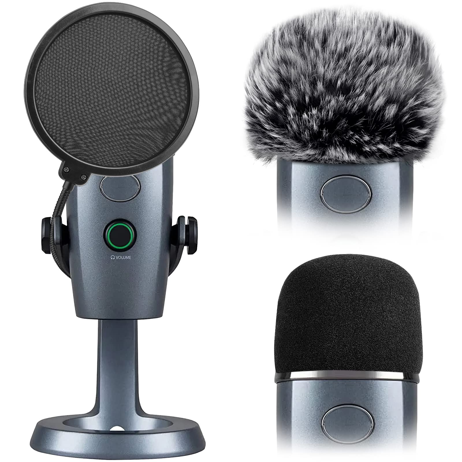 Yeti Nano Pop Filter, Mic Cover Compatible with Blue Yeti Nano,ChromLives 3 in 1 Mic Windscreen Foam Cover + Mic Furry Wind Cover + Dual Layered Noise Reduction Pop Filter for Yeti Nano,Combo 3 Pack