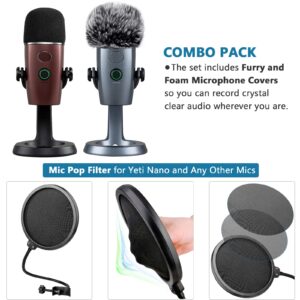 Yeti Nano Pop Filter, Mic Cover Compatible with Blue Yeti Nano,ChromLives 3 in 1 Mic Windscreen Foam Cover + Mic Furry Wind Cover + Dual Layered Noise Reduction Pop Filter for Yeti Nano,Combo 3 Pack