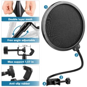 Yeti Nano Pop Filter, Mic Cover Compatible with Blue Yeti Nano,ChromLives 3 in 1 Mic Windscreen Foam Cover + Mic Furry Wind Cover + Dual Layered Noise Reduction Pop Filter for Yeti Nano,Combo 3 Pack