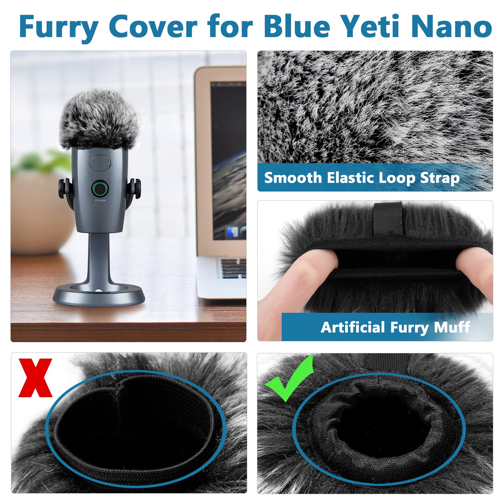 Yeti Nano Pop Filter, Mic Cover Compatible with Blue Yeti Nano,ChromLives 3 in 1 Mic Windscreen Foam Cover + Mic Furry Wind Cover + Dual Layered Noise Reduction Pop Filter for Yeti Nano,Combo 3 Pack