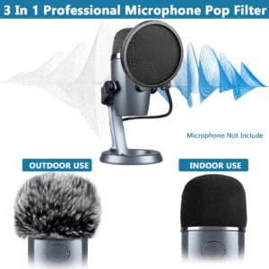 Yeti Nano Pop Filter, Mic Cover Compatible with Blue Yeti Nano,ChromLives 3 in 1 Mic Windscreen Foam Cover + Mic Furry Wind Cover + Dual Layered Noise Reduction Pop Filter for Yeti Nano,Combo 3 Pack