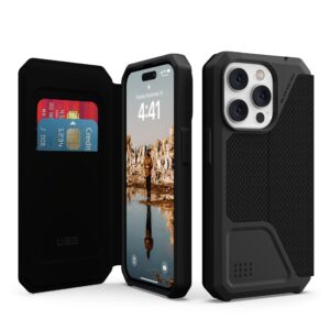 urban armor gear uag designed for iphone 14 pro case kevlar black 6.1" metropolis folio flip wallet rugged protective cover with card holder compatible with wireless charging