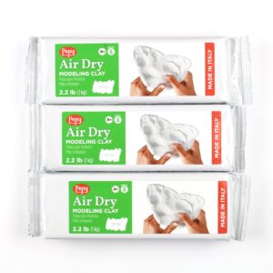 Pepy Premium European Air Dry Modeling Clay White 3-Pack 2.2 lb. Bars, 6.6 lbs. Total; Easy to Use Air-Hardening Clay for Classroom and Montessori Sculpting and Crafts Projects