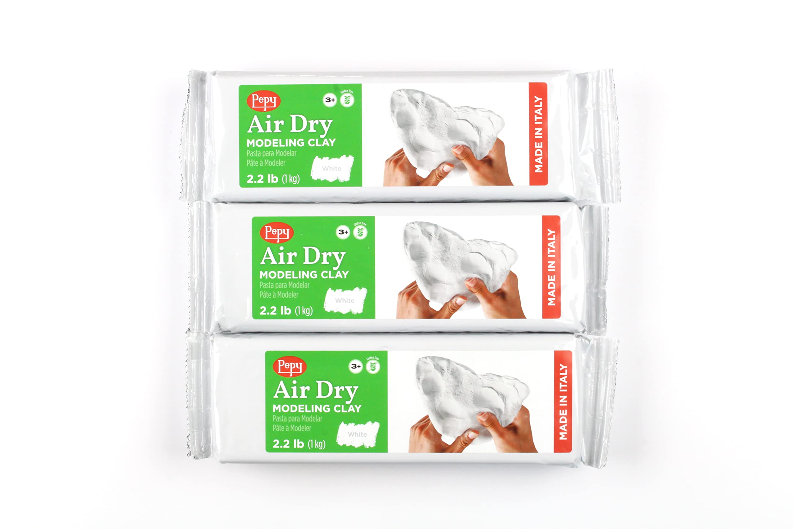 Pepy Premium European Air Dry Modeling Clay White 3-Pack 2.2 lb. Bars, 6.6 lbs. Total; Easy to Use Air-Hardening Clay for Classroom and Montessori Sculpting and Crafts Projects