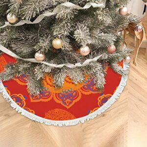 Hapuxt Christmas Tree Skirt 48 Inch Xmas Plush Skirts Decoration Geometric Ethnic Style Circular Deco Merry Christmas Family Party Holiday Indoor Outdoor Home Decor White Tassel Lace