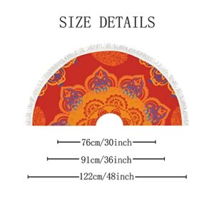 Hapuxt Christmas Tree Skirt 48 Inch Xmas Plush Skirts Decoration Geometric Ethnic Style Circular Deco Merry Christmas Family Party Holiday Indoor Outdoor Home Decor White Tassel Lace