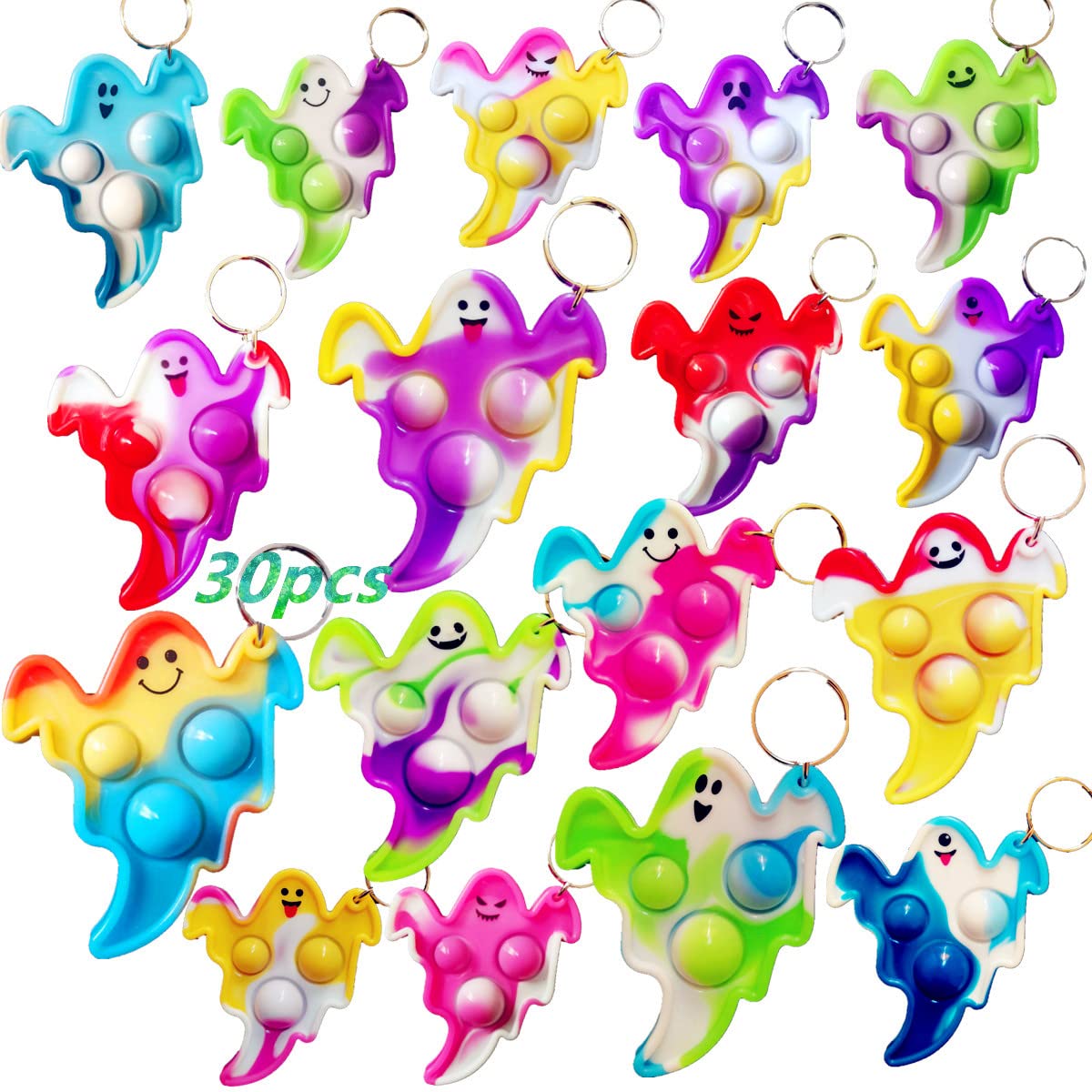 Roaqua 30 Packs Bulk Halloween Ghost Fidget Bubble Mini Pop,Halloween Party Favors,Birthday Supplies and Student Prizes Gifts