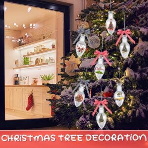 4 Inch Fillable Light Bulb Shape Clear Christmas Plastic Ornaments with Removable Cap and 20 Yards Gingham Ribbon Clear Xmas Hanging Ornaments for DIY Crafts Xmas Tree Decor (Silver, 50)