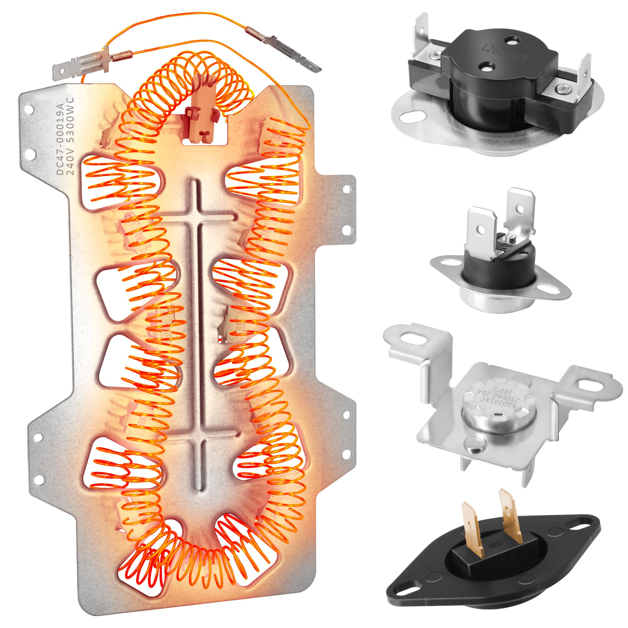 Dryer Heating Element and Thermal Fuses Fit for sam-sung DV395ETPASU/A1, DV456EWHDWR/AA, DV393ETPAWR/A1, DV395ETPAWR/A1, DVE45N5300W/A3, DV328AEW/XAA, DV456ETHDSU/AA, DV395ETPARA/A1, DV456EWHDWR/AA