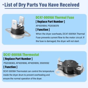 Dryer Heating Element and Thermal Fuses Fit for sam-sung DV395ETPASU/A1, DV456EWHDWR/AA, DV393ETPAWR/A1, DV395ETPAWR/A1, DVE45N5300W/A3, DV328AEW/XAA, DV456ETHDSU/AA, DV395ETPARA/A1, DV456EWHDWR/AA