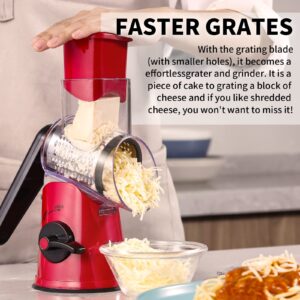 RIGSTNE Rotary Cheese Grater, 3 in 1 Cheese Shredder Grater Rotary with Handle, Vegetable Mandoline Slicer Grater Shredder for Vegetable, Cheese, Nut