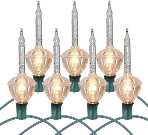 abeja christmas silver bubble lights set, 11 ft vintage bubble lights 8 silver glitter bubble bulbs(1 spare), e12 candelabra base ul listed for christmas tree holiday house lighting decor- green wire