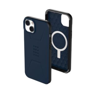 urban armor gear uag designed for iphone 14 plus case blue malalrd 6.7" civilian built-in magnet compatible with magsafe charging sleek ultra thin slim dropproof shockproof protective cover