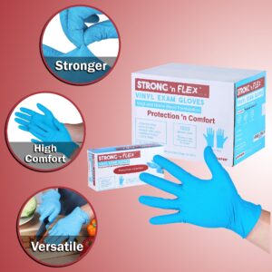 STRONG 'n FLEX Vinyl-Nitrile Blend Exam Gloves - 10 Boxes of 100 - Latex Free, Powder Free, Versatile, & Non-sterile (XL)