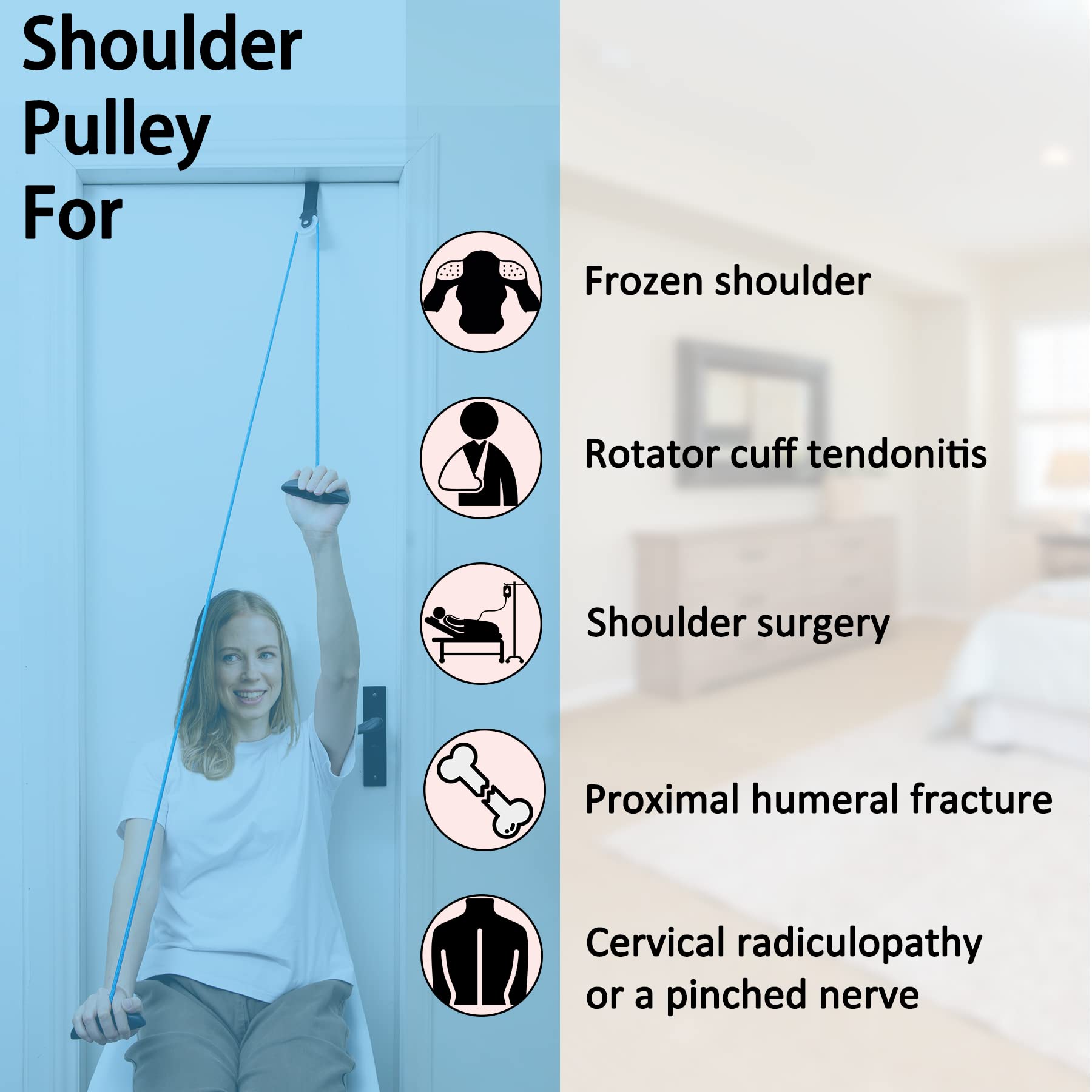 Shoulder Pulley Over The Door Physical Therapy System, Exercise Pulley, Alleviate Shoulder Pain and Facilitate Recovery from Surgery, FSA/HSA Eligible (Blue)