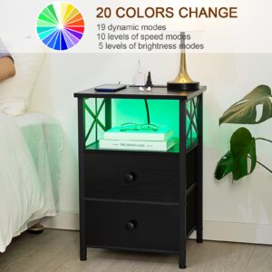 AMHANCIBLE Nightstand with Fast Charging Station, End Tables Living Room with USB Charger 3-Port & 2-Power Outlet, Bedside Table with Fabric Drawers for Bedroom HET052LBK1