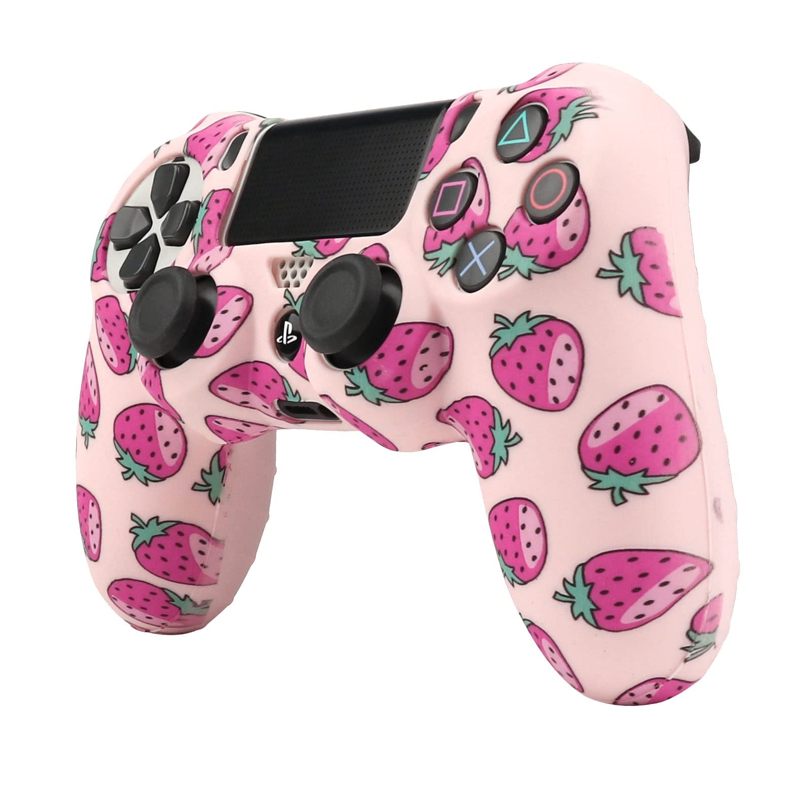 ROTOMOON Pinkstrawberry Silicone Controller Skins for PS4 with 8 Thumb Grips, Sweat-Proof Anti-Slip Controller Cover Skin Protector Compatible with Playstation 4 Slim/Pro Controller…