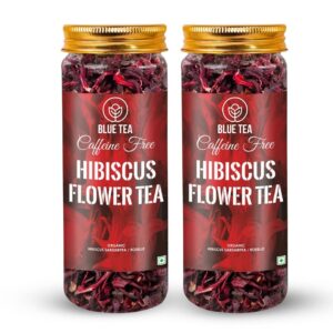 blue tea - hibiscus flower herbal tea - 1.76 oz (pack of 2) | prime saving day | skin glow enhancing tea | flower based - non-bitter - caffeine free - tangy flavor - gmo - free - natural ingredients | food grade pet jar