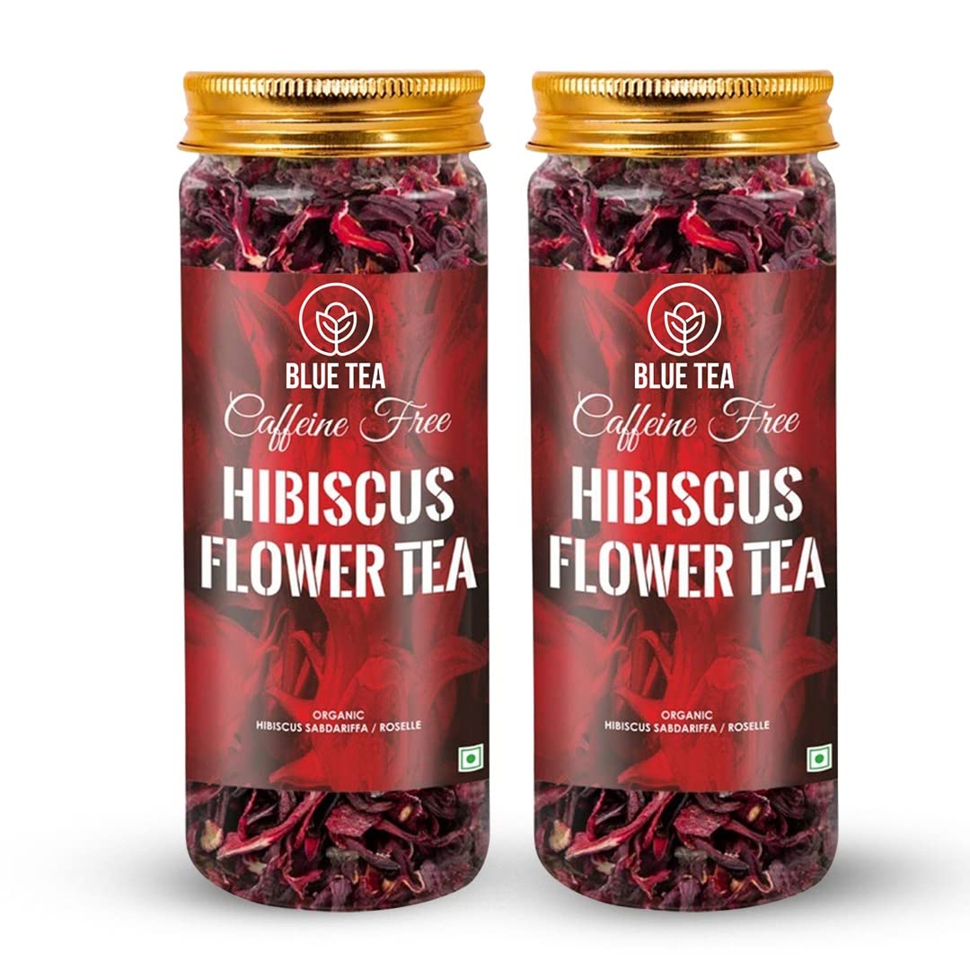 BLUE TEA - Hibiscus Flower Herbal Tea - 1.76 Oz (Pack of 2) | PRIME SAVING DAY | SKIN GLOW ENHANCING TEA | Flower Based - Non-Bitter - Caffeine Free - Tangy Flavor - GMO - Free - Natural Ingredients | Food Grade Pet Jar