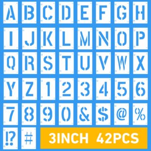 ucec 3 inch letter stencils symbol number stencil, 42pcs reusable alphabet letter stencils interlocking stencil kit, plastic art craft stencils letters, number stencil kit for christmas decorations