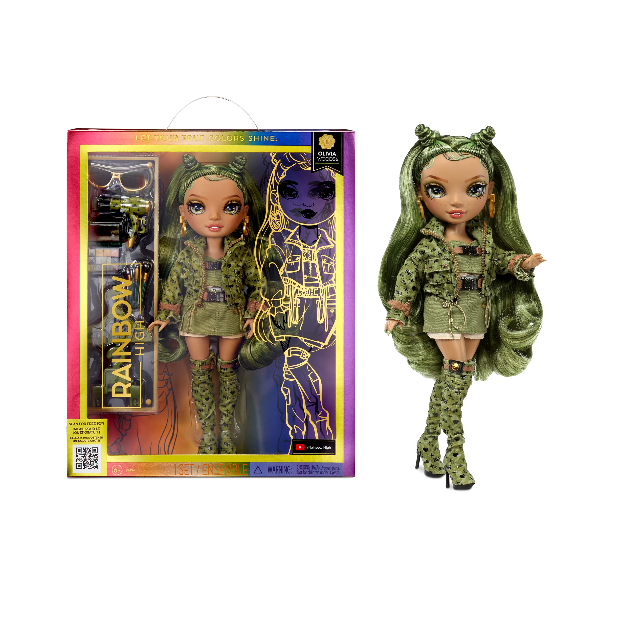 Rainbow High Olivia- Camo Green Fashion Doll. Fashionable Outfit & 10+ Colorful Play Accessories. Great Gift for Kids 4-12 Years Old and Collectors.