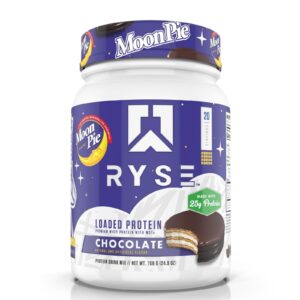 ryse loaded protein powder | 25g whey protein isolate & concentrate | with prebiotic fiber & mcts | low carbs & low sugar | 20 servings (moon pie chocolate)