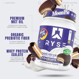 RYSE Loaded Protein Powder | 25g Whey Protein Isolate & Concentrate | with Prebiotic Fiber & MCTs | Low Carbs & Low Sugar | 20 Servings (Moon Pie Chocolate)