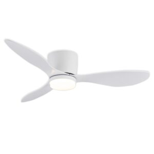 gesum ceiling fan with light, 42" flush mount ceiling fan light with 3 colors, 6 speeds, timing,low profile ceiling fan with remote control 3 blades for bedroom dining room (white)