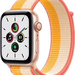 Apple Watch SE (GPS + Cellular 44mm) Gold Aluminum Case with Maize/White Sport Loop (Renewed)