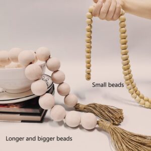 72" Long Large Wood Bead Garland with 1.6" Diameter Chunky Wooden Beads, Farmhouse Rustic Country Boho Wooden Beads Garland for Home Tiered Tray Decor, Wood Decorative Beads with Tassels