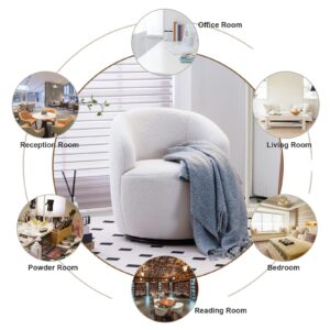 CALABASH Swivel Chairs, Barrel Chair for Living Room, Small Accent Round 360° Club Modern Teddy Upholstered Arm Chairs Bedroom, Office, Hotel(White)