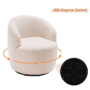 CALABASH Swivel Chairs, Barrel Chair for Living Room, Small Accent Round 360° Club Modern Teddy Upholstered Arm Chairs Bedroom, Office, Hotel(White)