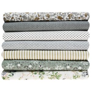 pofik 7 pcs/lot quilting fabric bundles,100% cotton fat quarters printed craft fabric, 20 x 20 inches (50cm x 50cm) precut squares sheets for patchwork diy craft sewing (grey)