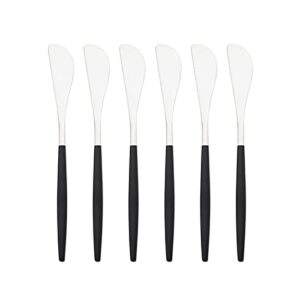 6 piece mirror butter knife, snplowum stainless steel cheese spreader knives with pink handle, kitchen home restaurant bar daily serving smear knife cake tool for sandwich dessert ( black silver )