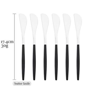 6 Piece Mirror Butter knife, Snplowum Stainless Steel Cheese Spreader Knives With Pink Handle, Kitchen Home Restaurant Bar Daily Serving Smear knife Cake Tool For Sandwich Dessert ( Black Silver )