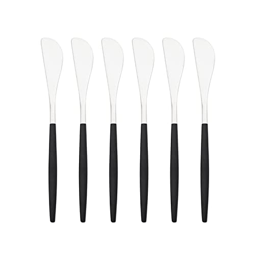 6 Piece Mirror Butter knife, Snplowum Stainless Steel Cheese Spreader Knives With Pink Handle, Kitchen Home Restaurant Bar Daily Serving Smear knife Cake Tool For Sandwich Dessert ( Black Silver )