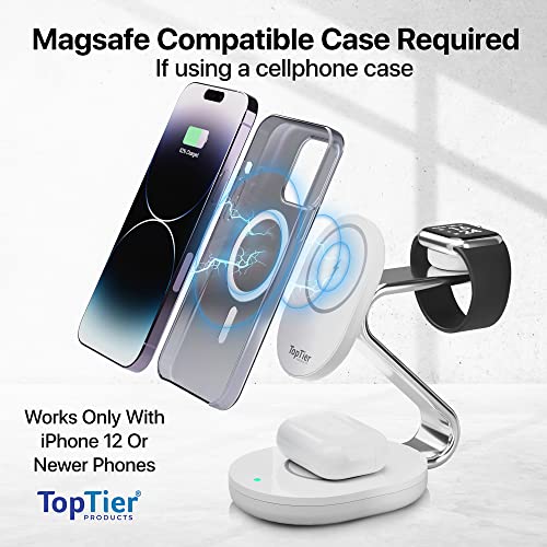 TopTier 3 in 1 Magsafe Wireless Charging Station, 20W Total,15W iPhone Max Charging, [MFI-Certified] Metal Design, iPhone Apple Watch Airpods, (White)